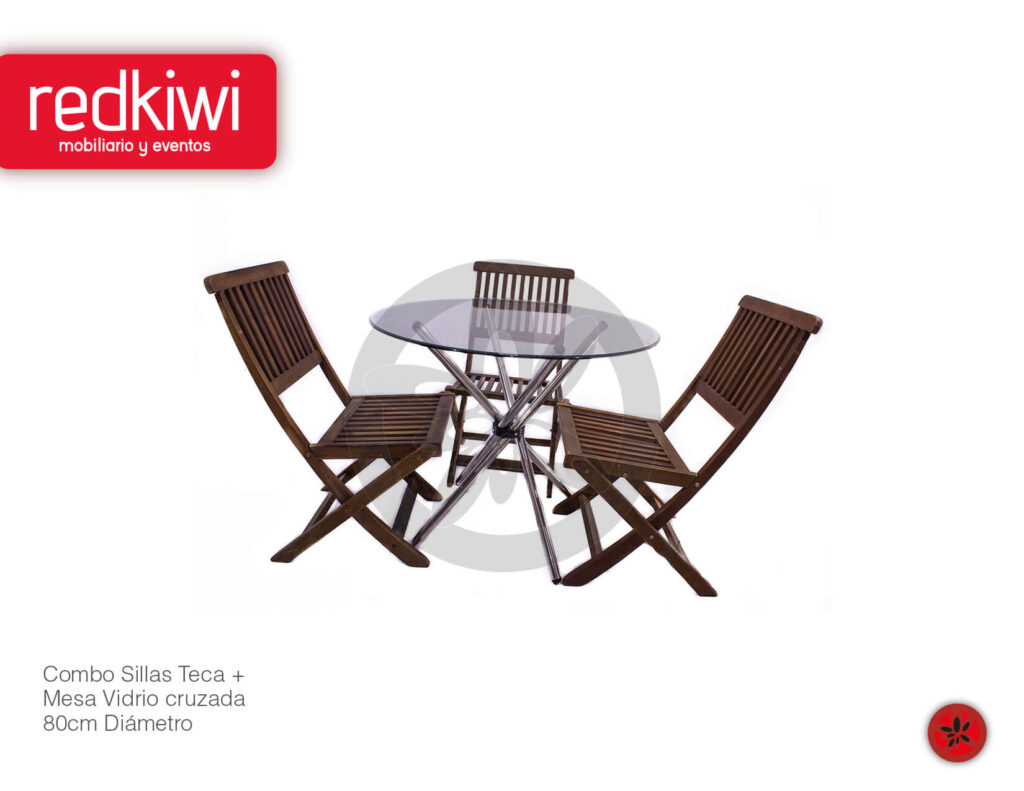 Combo Sillas Teca + Mesa Vidrio cruzada diámetro 80 - RedKiwi