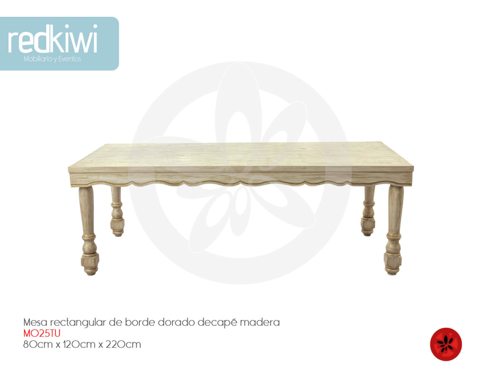 Mesa rectangular de borde dorado decapé madera - RedKiwi