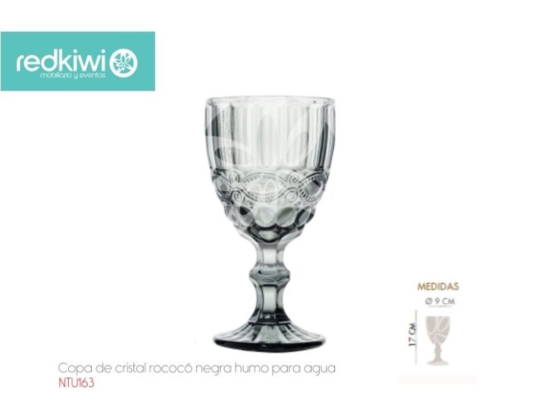 Copa de cristal rococó negra humo para agua - RedKiwi