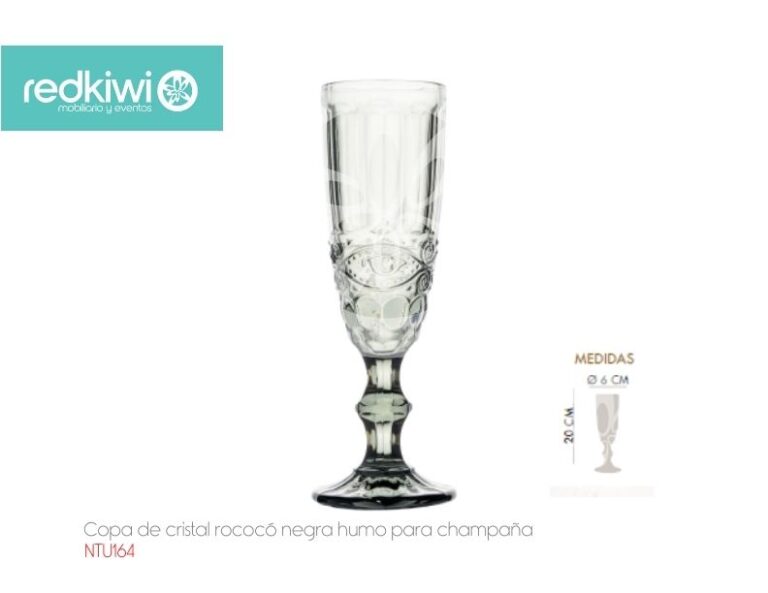 Copa de cristal rococó negra humo para champaña - RedKiwi